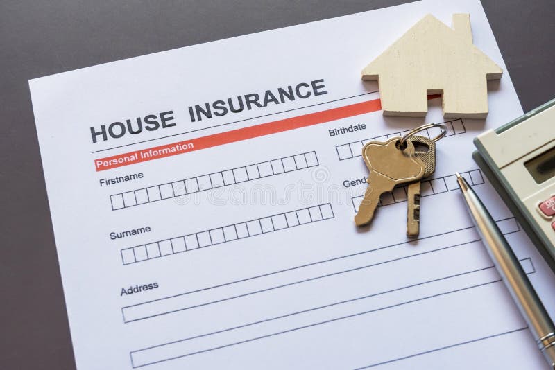 House Insurance Form with Model and Policy Document Stock Image - Image ...