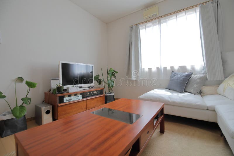 House Interior Living Room with TV and Couch Stock Image - Image of ...