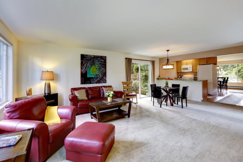 House Interior with Open Floor Plan. Living and Kitchen Room Stock ...