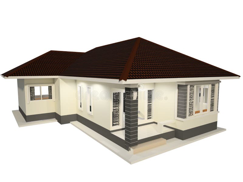 3D White House Architecture Exterior Design in White Background Stock ...