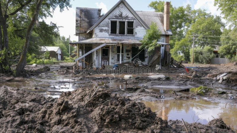 A House with Its Walls Caved in and Covered in a Thick Layer of Mud a ...
