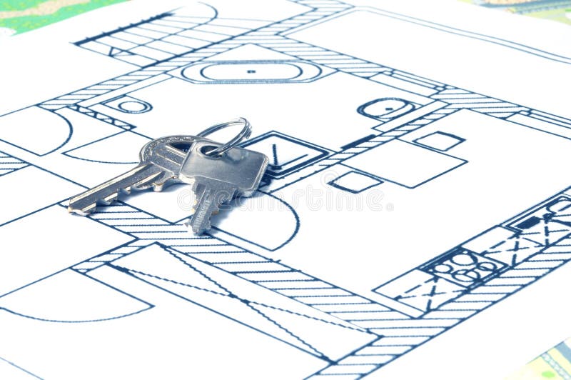House key on a blueprint stock image. Image of build - 13753413