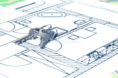 House key on a blueprint stock image. Image of build - 13753413