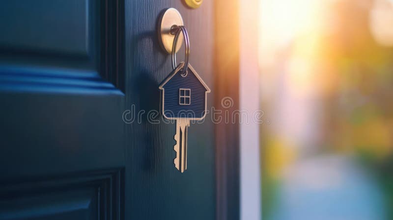 A House Key Hanging from a Door Handle Stock Illustration ...