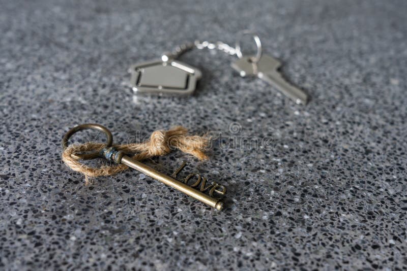 House Key with Home Keyring in on Old Wood Background Stock Image ...
