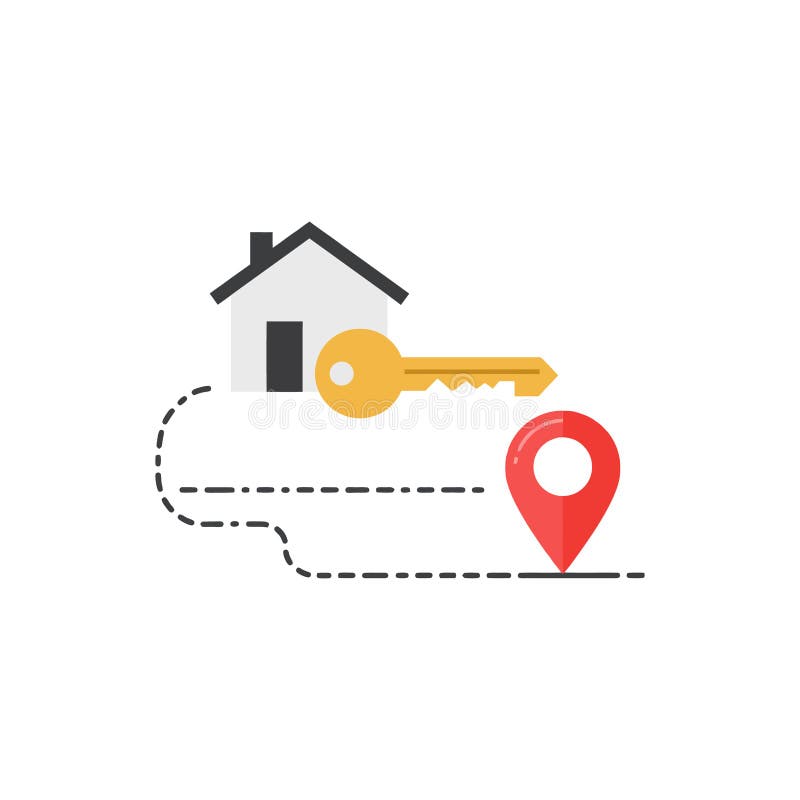 House and Key with Location Pin in Flat Vector Art Style Stock Vector ...