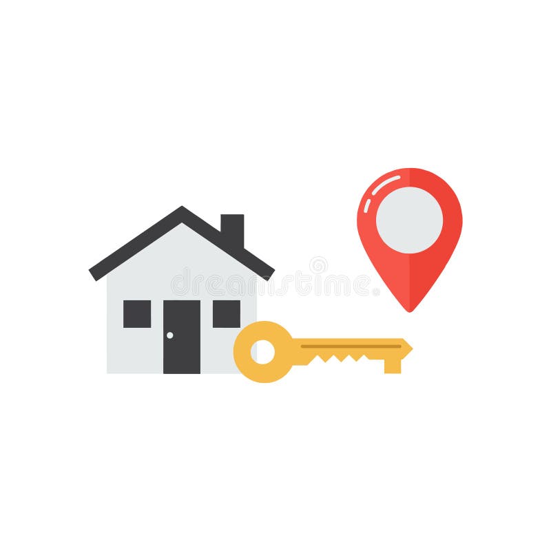 House with Key and Location Pin in Flat Vector Art Stock Vector ...