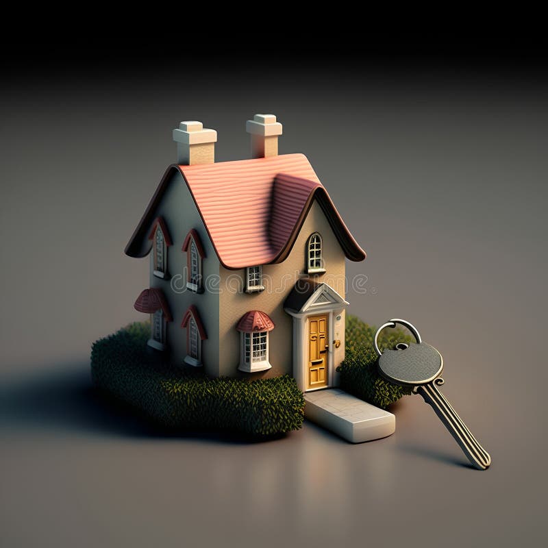 House and Key. Real Estate Concept. 3D Illustration. Render Stock ...