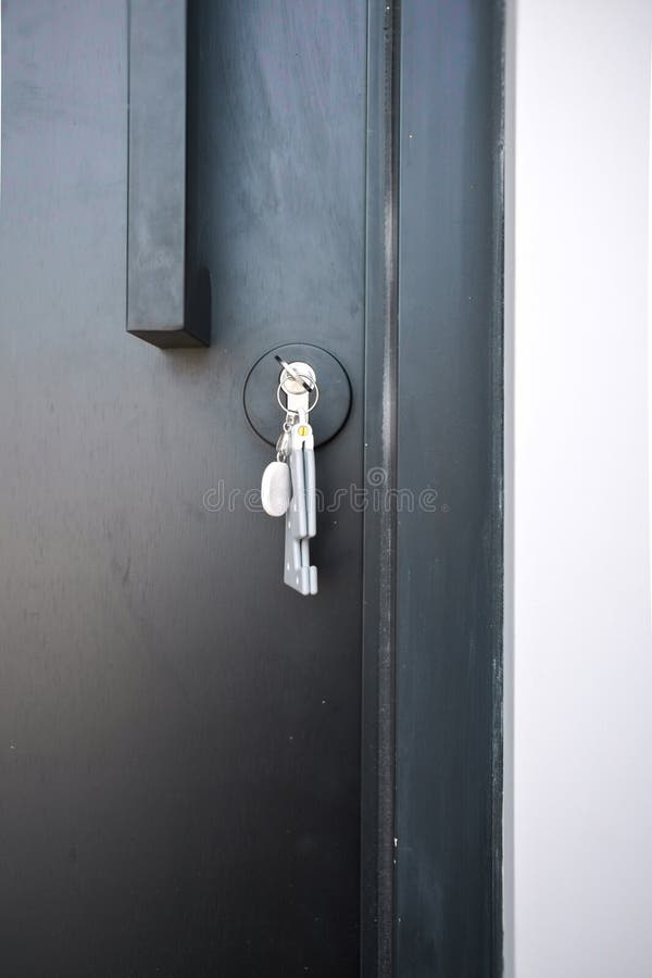 A House Key with a Key Ring Inserted at the Door Lock Stock Photo ...