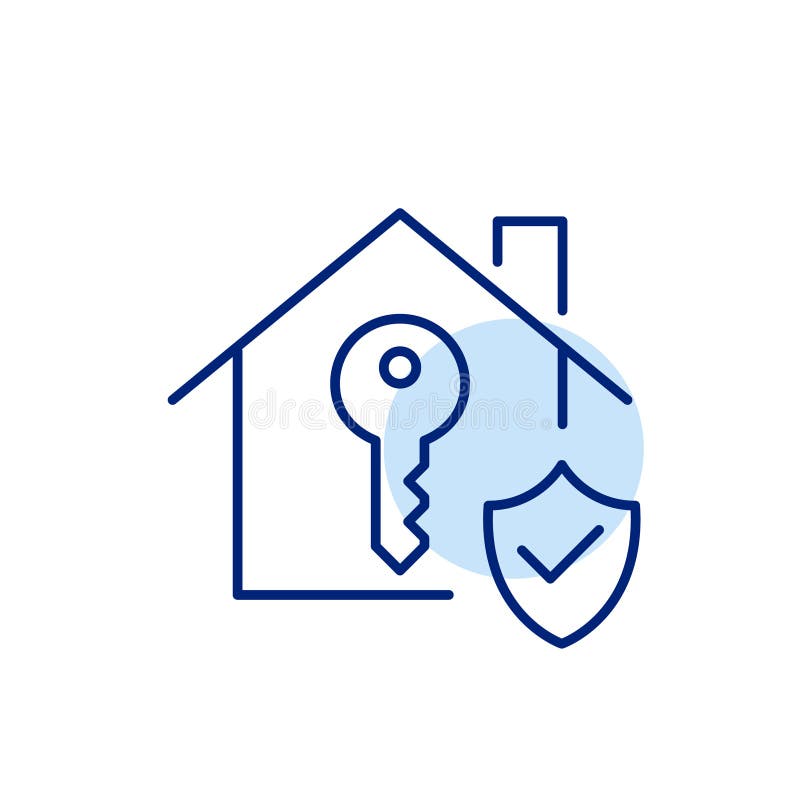 House, Key and Security Shield with Checkmark. Safe Living, Verified ...