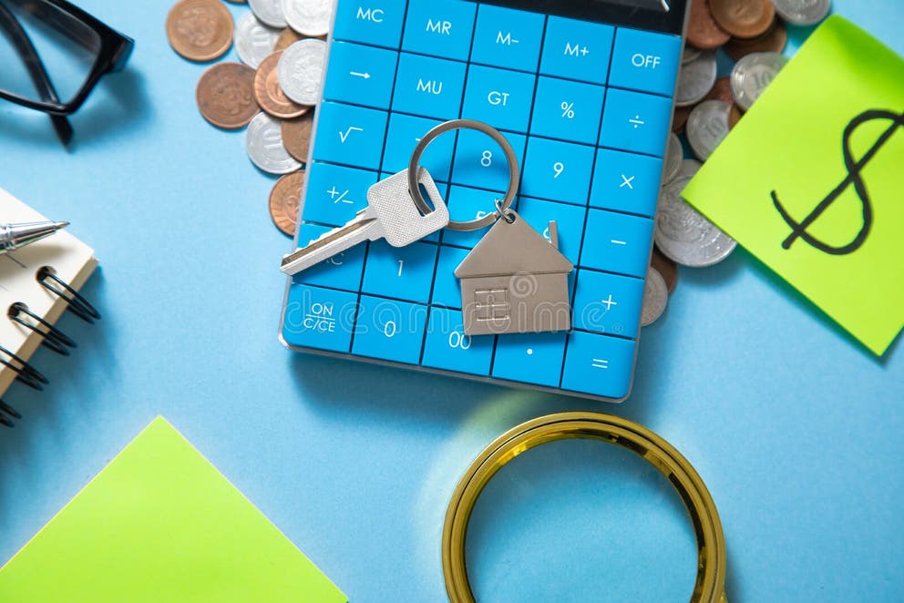 House Keys, Calculator and Stack of Coins Stock Photo - Image of profit ...