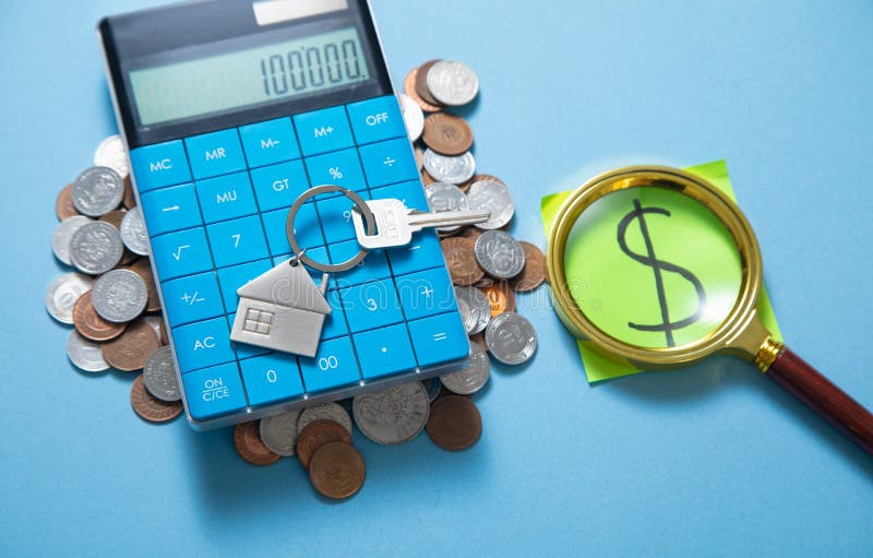 House Keys, Calculator and Stack of Coins Stock Image - Image of home ...