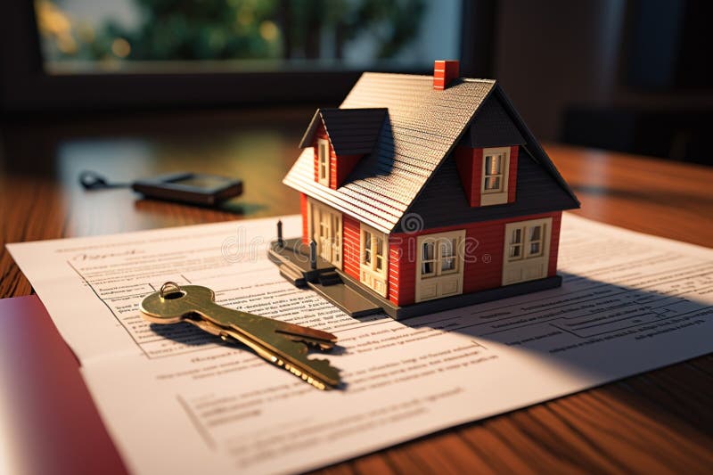 House Keys, Contract, and Model on a Real Estate Agents Desk Stock ...