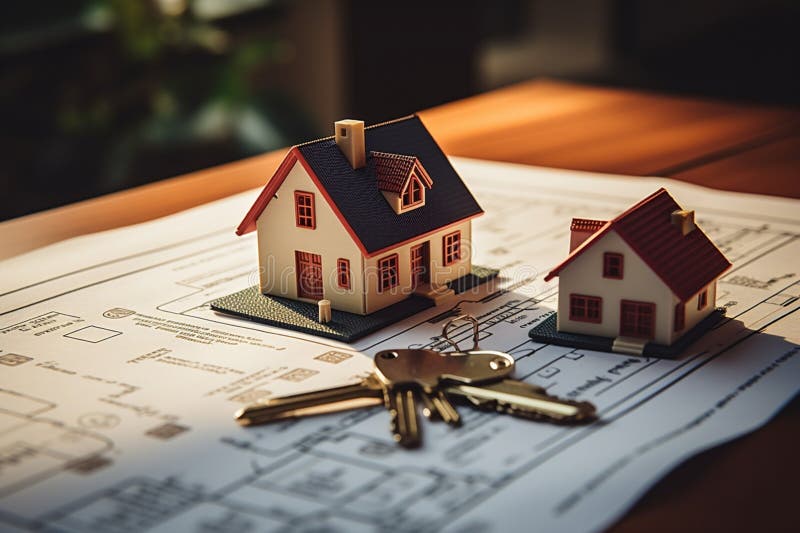 House Keys, Contract, and Model on a Real Estate Agents Desk Stock ...