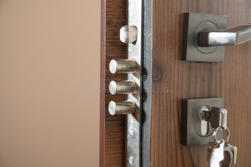 House Keys on the Door. Security Stock Image - Image of handle ...