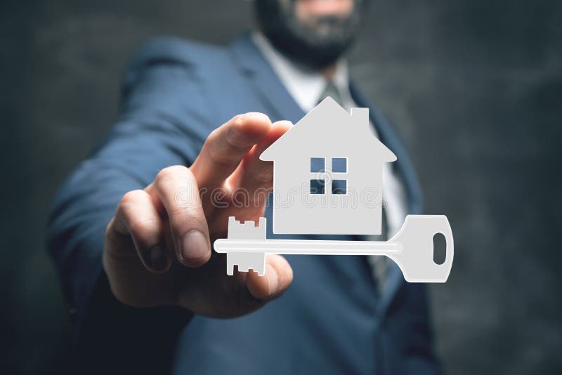 House and Keys Icon. Man Tapping on the Screen Stock Image - Image of ...