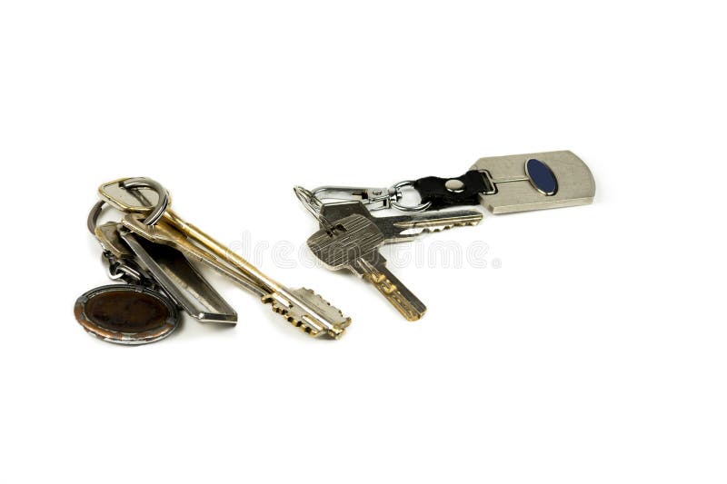 House Keys with Metal Keychain, Close-up on White Background Stock ...