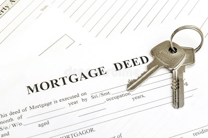 House Keys on Mortgage Deed Form. Close Up Stock Photo - Image of house ...