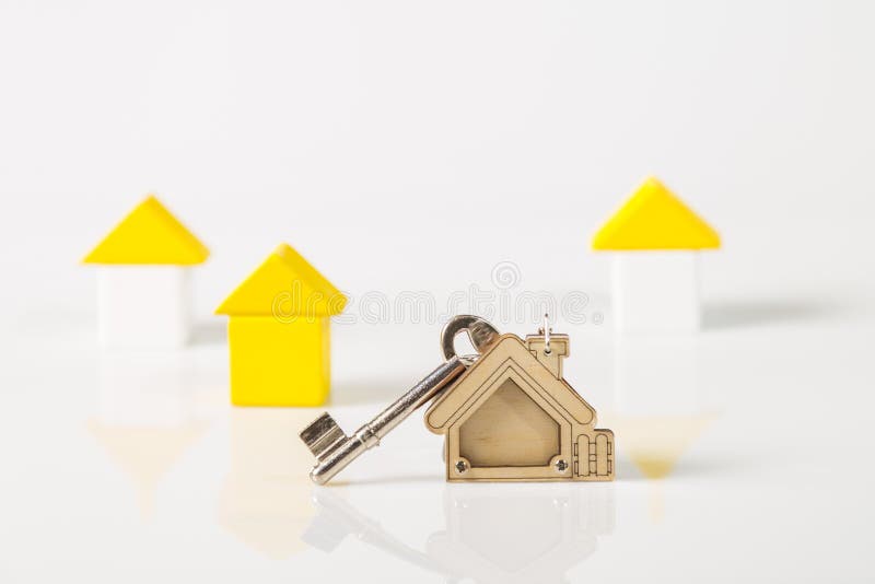 House Keys with House Shaped Keychain and Mini House Stock Image ...