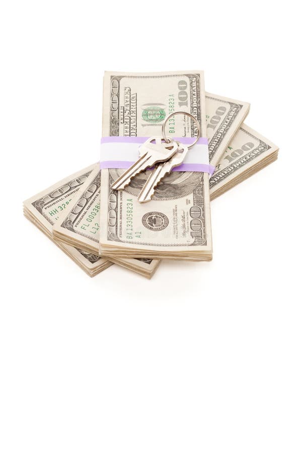 House Keys on Stack of Money Stock Photo - Image of selling, white ...