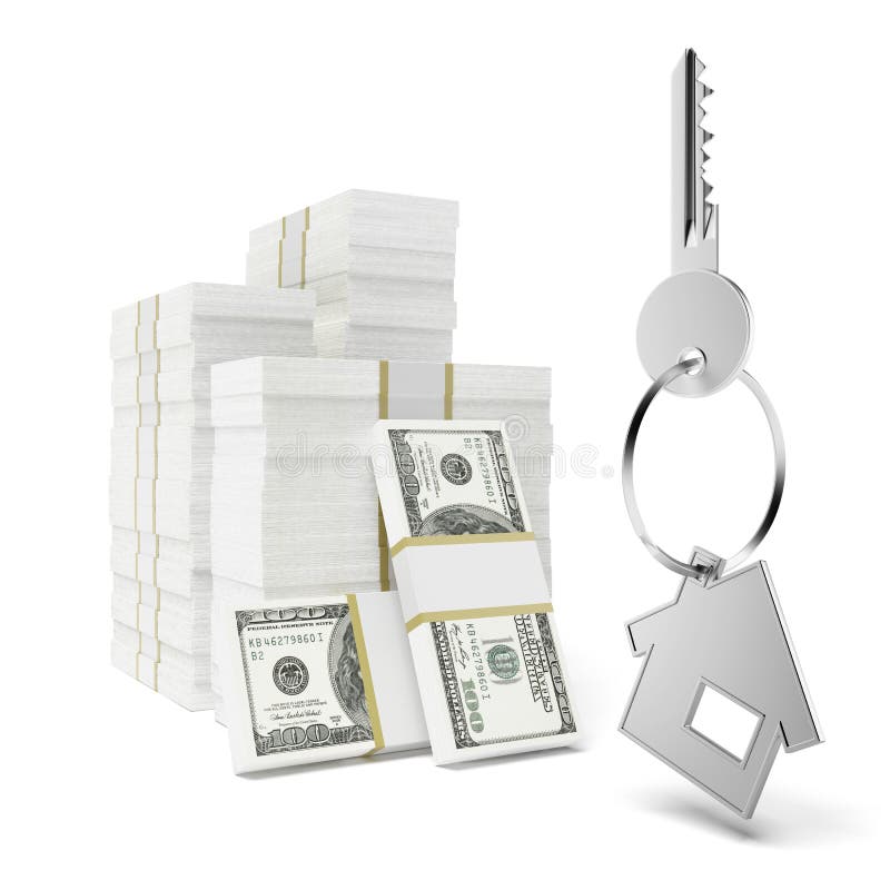 House Keys on Stack of Money Stock Photo - Image of selling, white ...
