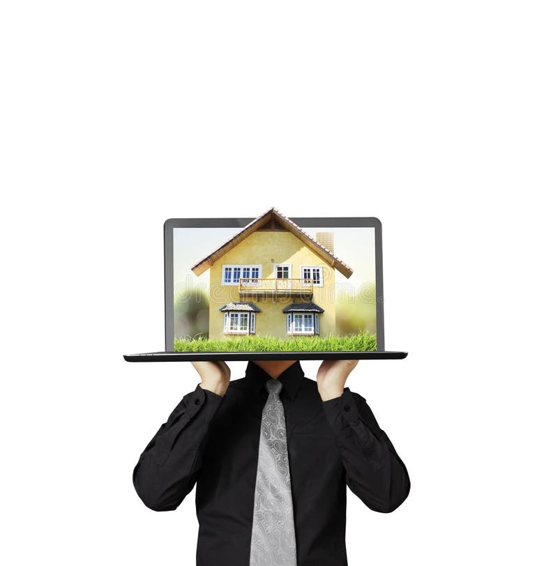 House on Laptop Human Hands Stock Photo - Image of home, bank: 42316764