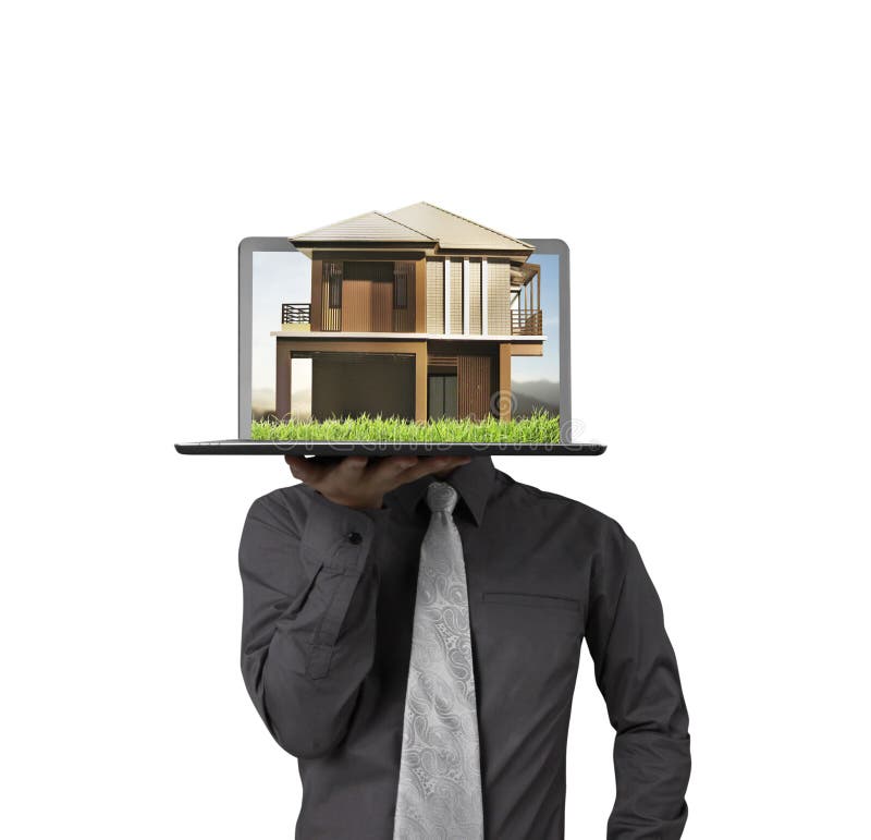 House on Laptop Human Hands Stock Photo - Image of home, bank: 42316764