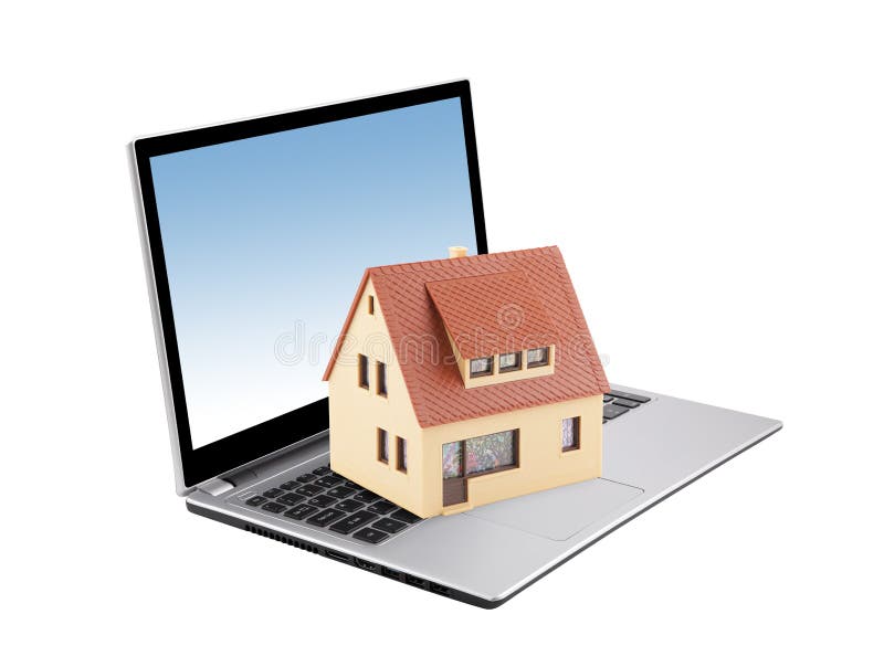 House on Laptop Isolated on White Stock Image - Image of model, estate ...