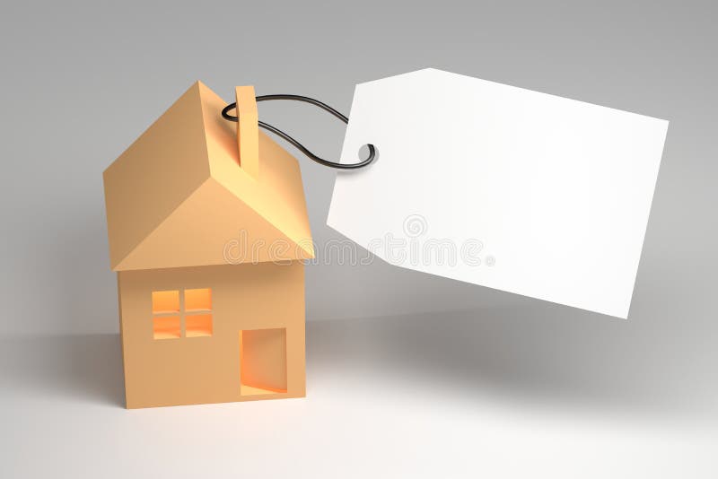 House with Large Blank Tag Label Stock Illustration - Illustration of ...