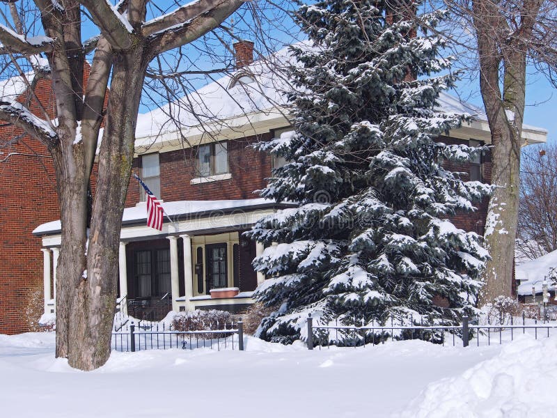House with Large Front Porch in Snow Stock Image - Image of chicago ...