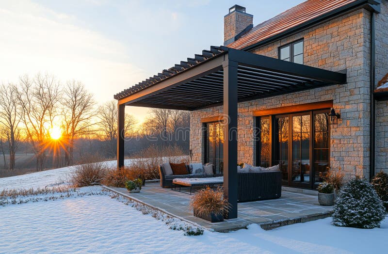 A House with a Large Patio and a Gazebo Stock Image - Image of ...