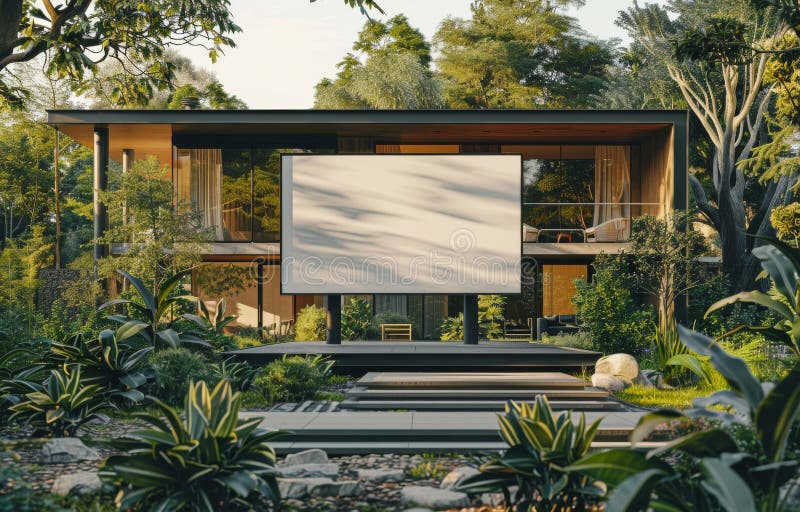House with Large Screen in Front Yard Stock Photo - Image of large ...