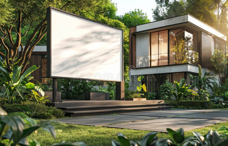 House with Large Screen in Front Yard Stock Image - Image of generative ...