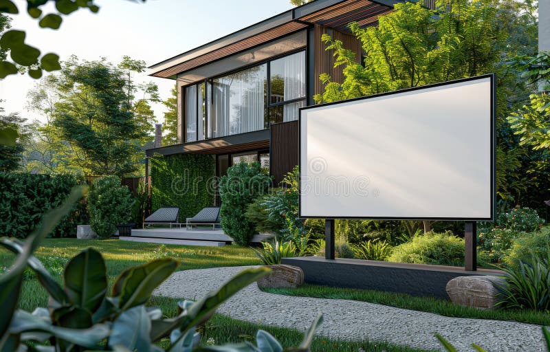 House with Large Screen in Front Yard Stock Image - Image of watching ...