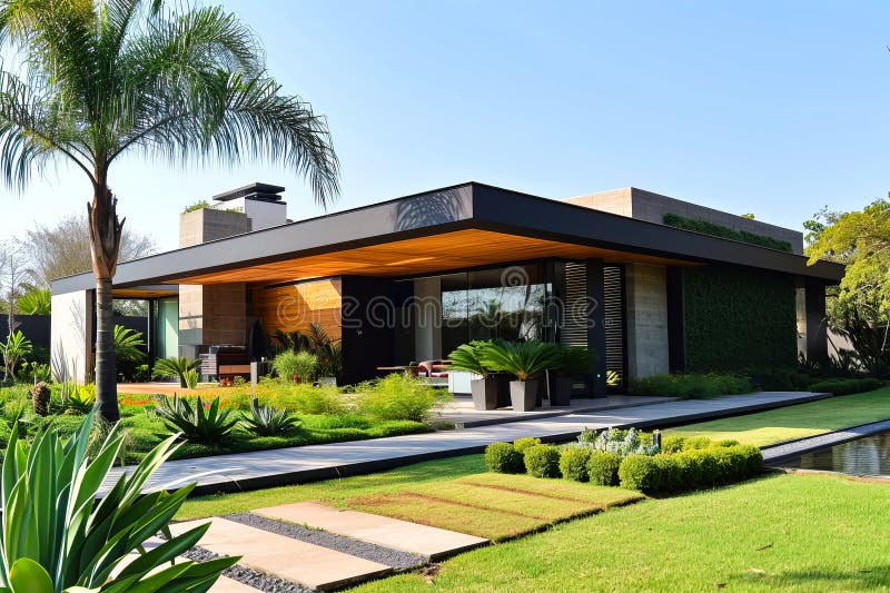 House with Large Window and Wooden Deck Out Back. Generative AI Stock ...
