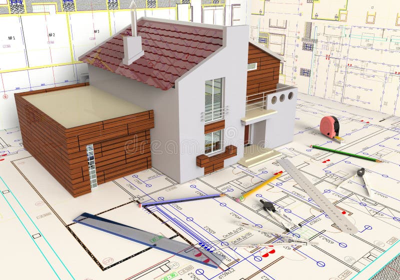 House Layout and Architectural Drawings Stock Illustration ...