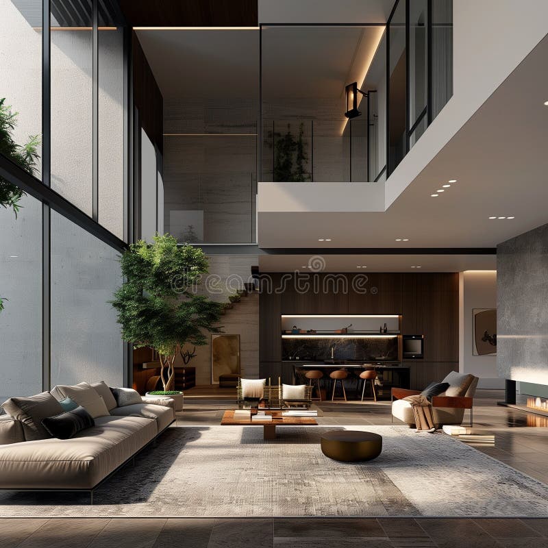 House Layout, Inside View, Modern Interior Design with Panoramic ...