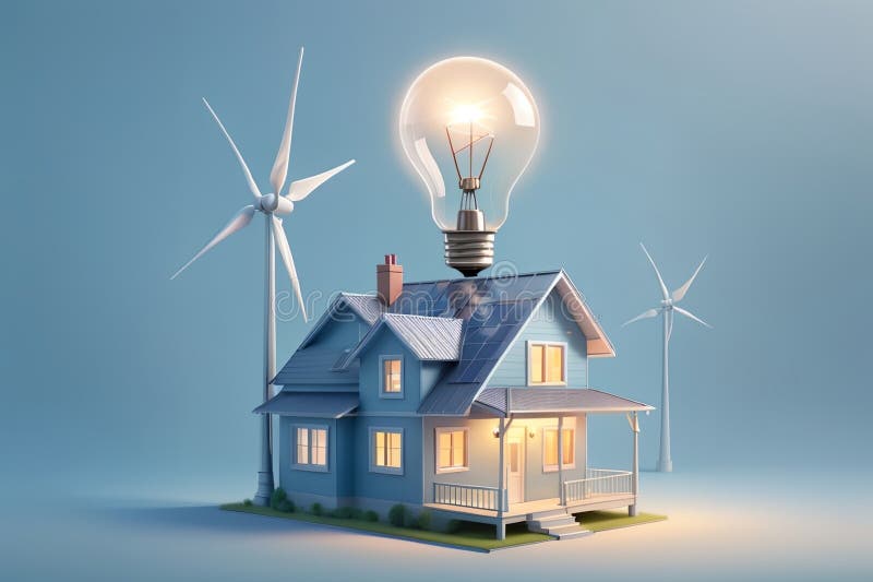 House and Light Bulb, Alternative Sources of Electricity Stock Photo ...