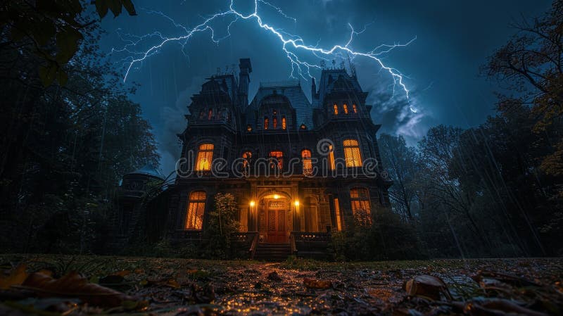 A House with a Lightning Bolt in the Sky Stock Photo - Image of ...