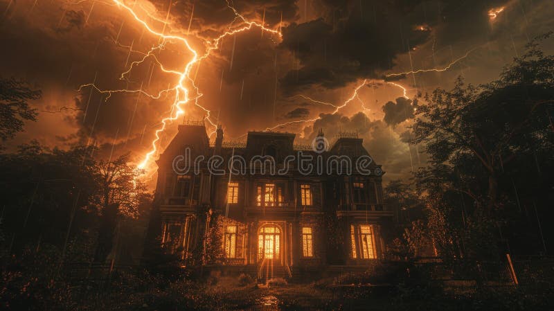A House with a Lightning Bolt in the Sky Stock Image - Image of ...