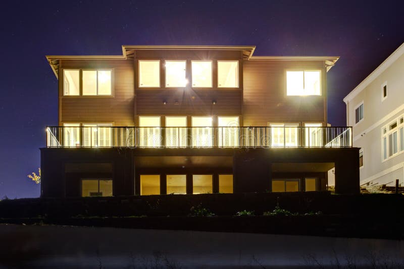 House with Lights on. NIght View Stock Photo - Image of modern, estate ...