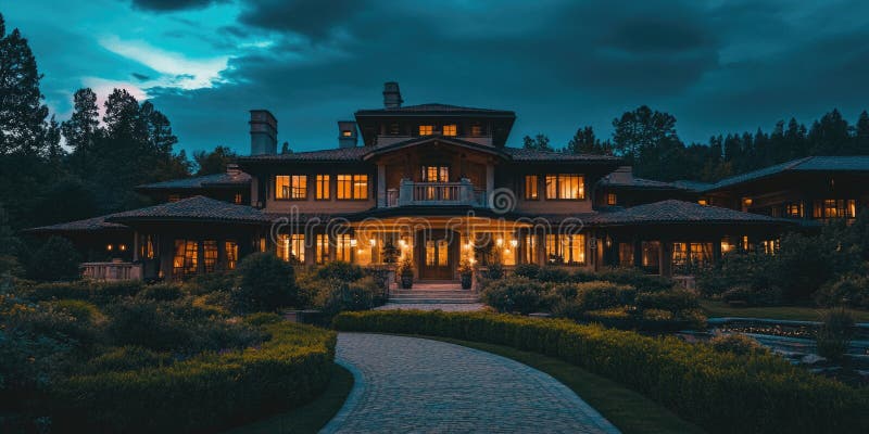 House Lit Up at Night stock image. Image of illuminated - 379101677