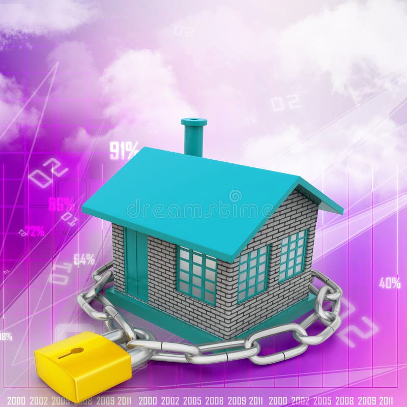 House Locked in Chain and Padlock Stock Illustration - Illustration of ...