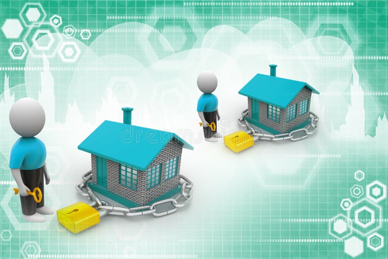 House Locked in Chain and Padlock Stock Illustration - Illustration of ...