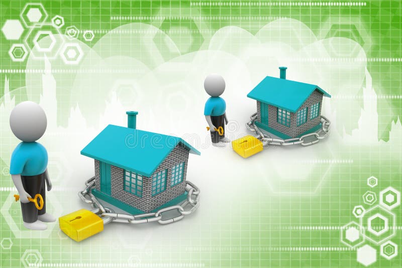 House Locked in Chain and Padlock Stock Illustration - Illustration of ...