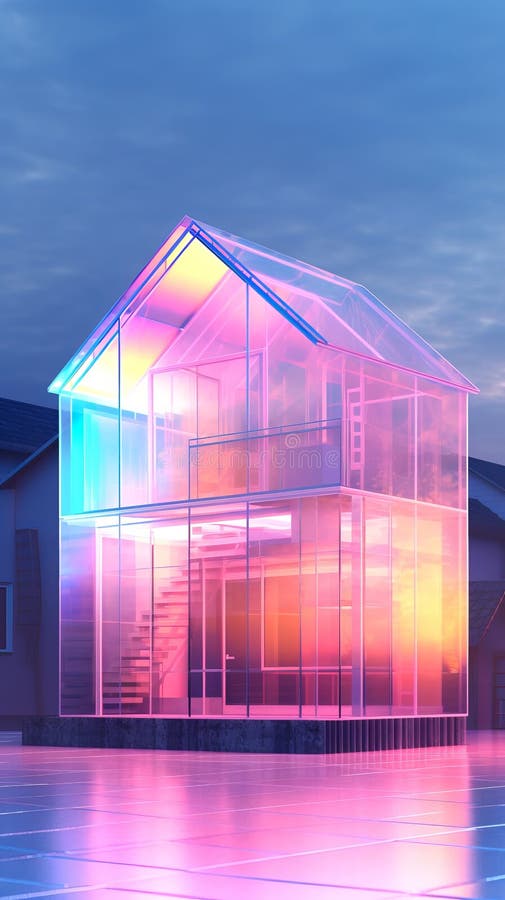 House Made of Glass in Neon Light Stock Illustration - Illustration of ...
