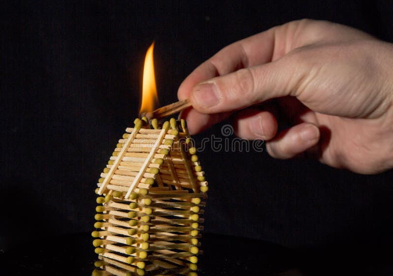 House Made of Matches is Set on Fire Stock Photo - Image of kemarevo ...