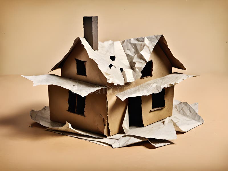 A House Made Out of Cardboard with a Broken Roof Stock Illustration ...