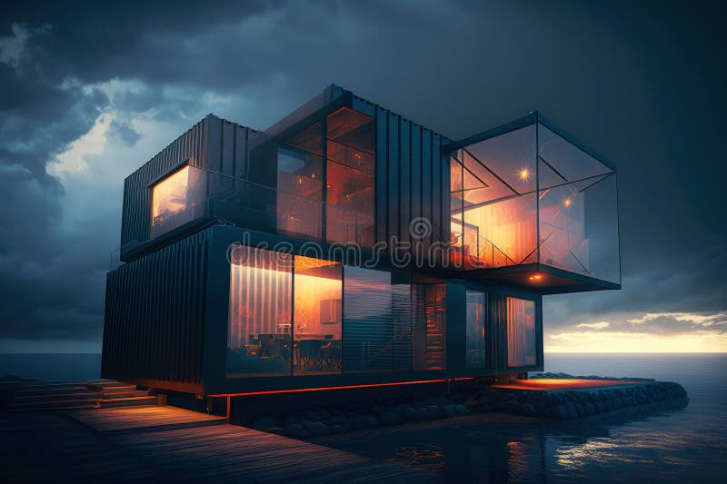 House Made of Shipping Containers. Created with Generative AI ...