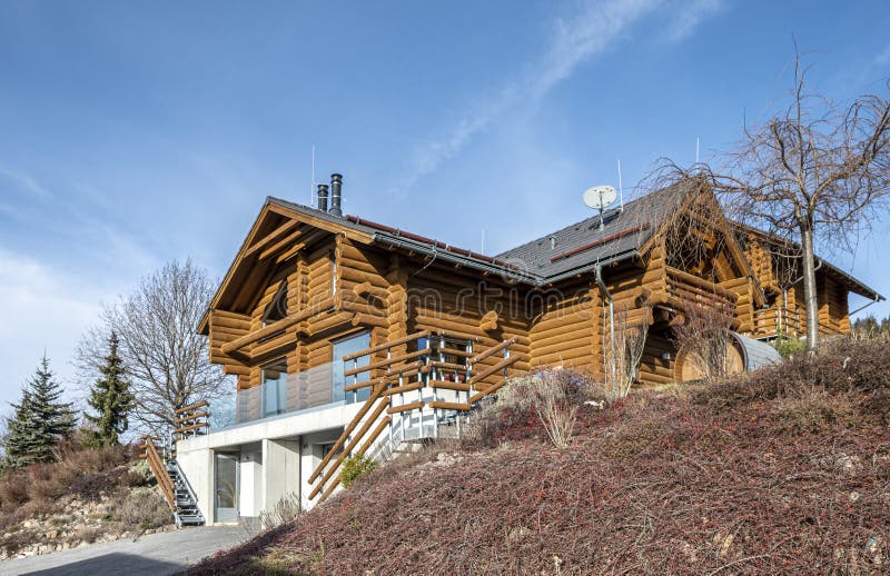 House Made of Wooden Logs. Modern Log House Stock Image - Image of ...
